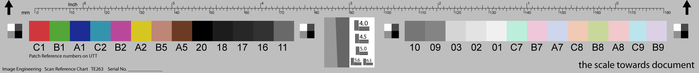 TE263 Pattern Scan Reference Chart Gray Steps Color Patches Scale Resolution
